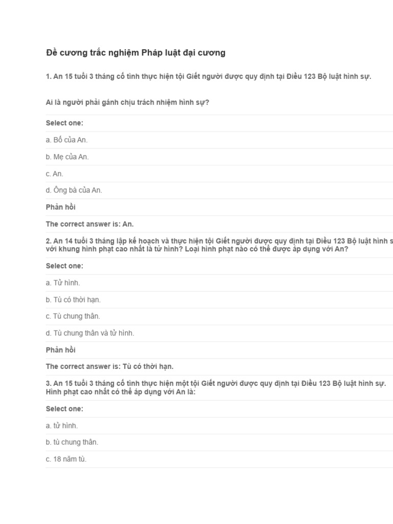 De Cuong Trac Nghiem Phap Luat Dai Cuong | PDF