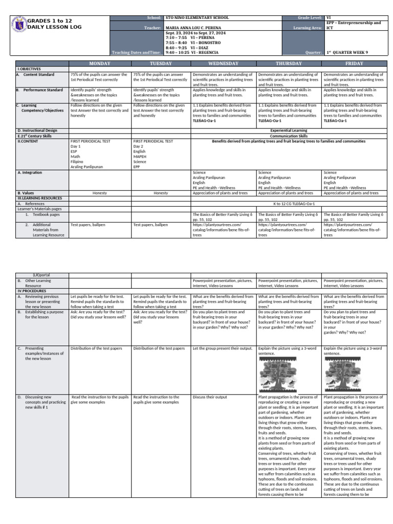 Dll-Epp Tle-Q1-Wk9-Sy24-25 | PDF | Plants | Trees