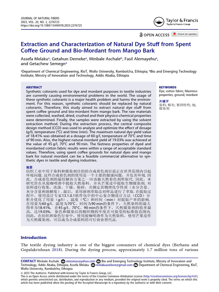 Extraction and Characterization of Natural Dye Stuff From Spent Coffee ...
