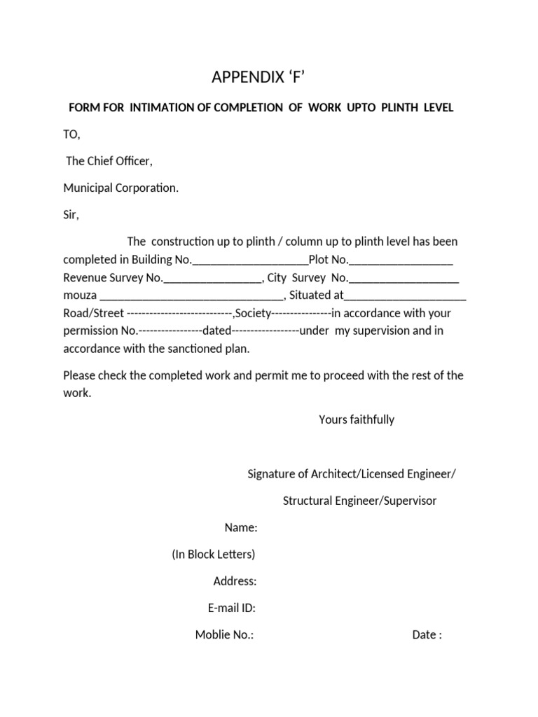 Appendix F Plinth Completion | PDF | Technology & Engineering