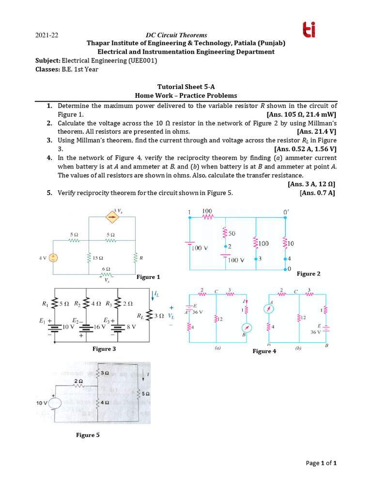 Tutorial Sheet 5-A(Home Work – Practice Problems) | PDF