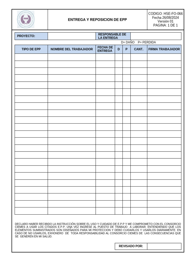 HSE-F-62 FORMATO REPOSICION DE EPP | PDF