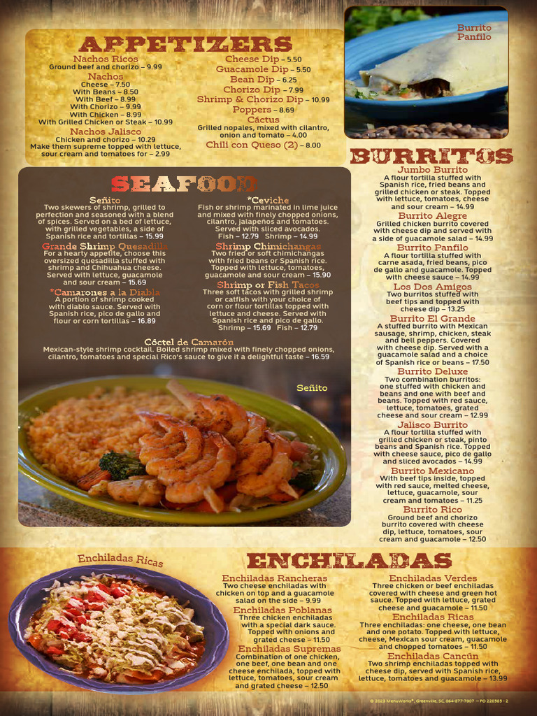 Ricos Menu 2023 | PDF | Burrito | Taco