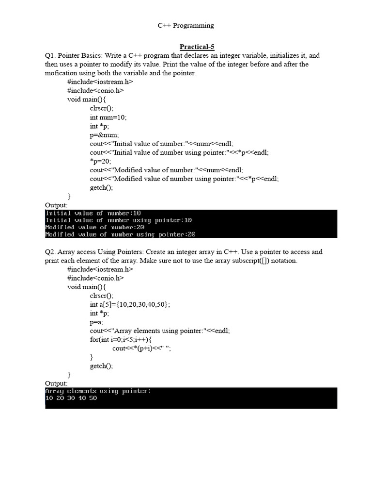 Practical 5 POINTERS - Edited | PDF | Integer (Computer Science) | Pointer (Computer Programming)