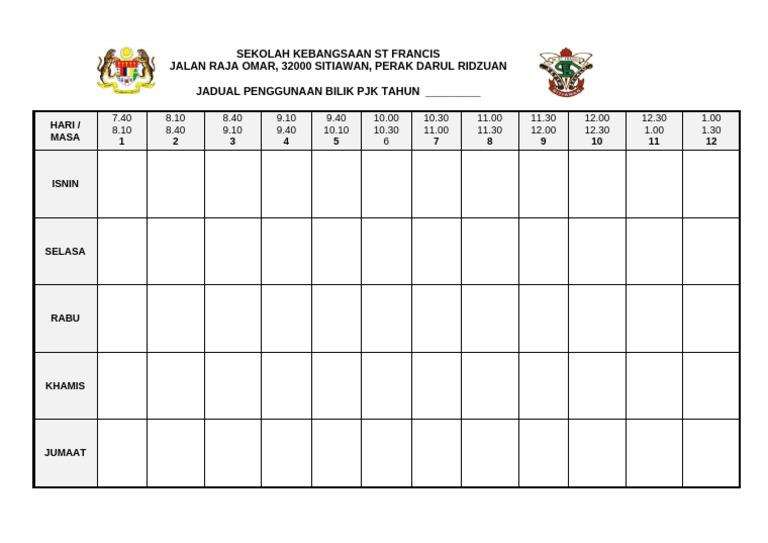 Jadual Bilik PJ | PDF