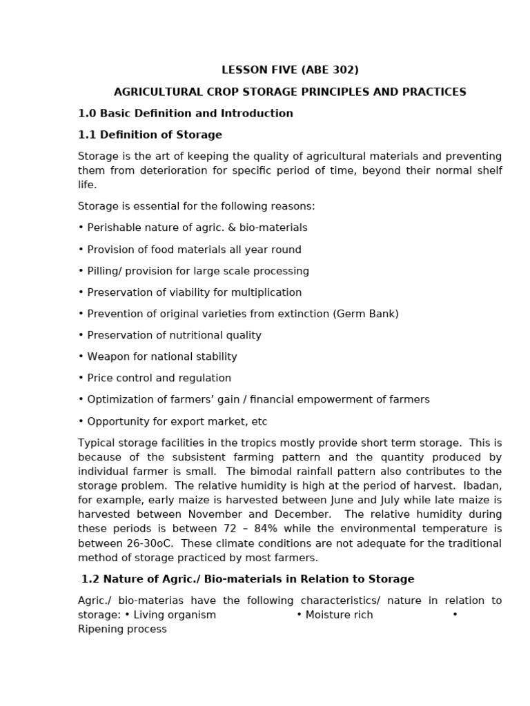 Lesson Five Crop Storage | PDF | Refrigeration | Cereals