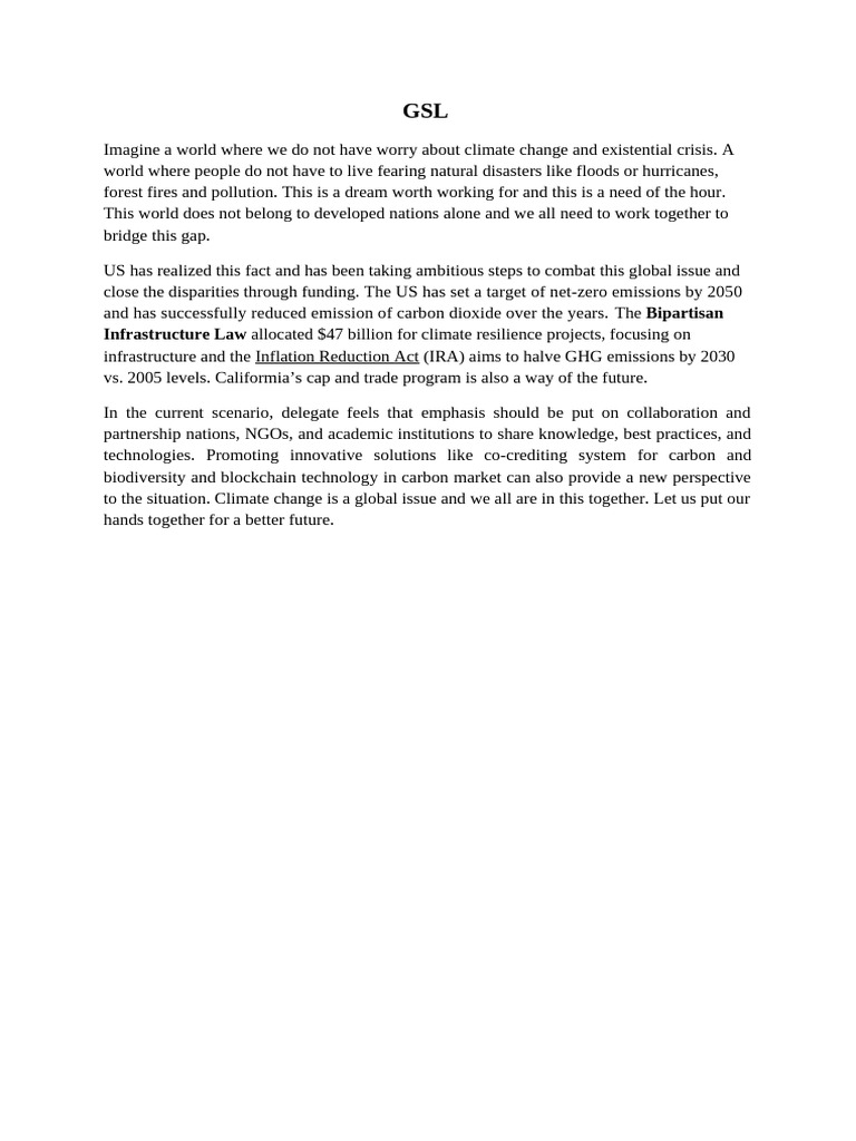 GSL For MUN On Climate Change | PDF