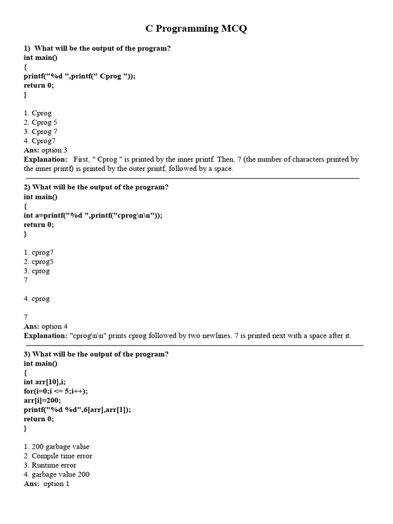 C Programming MCQ | PDF | Pointer (Computer Programming) | Software ... C Programming MCQ | PDF | Pointer (Computer Programming) | Software ...