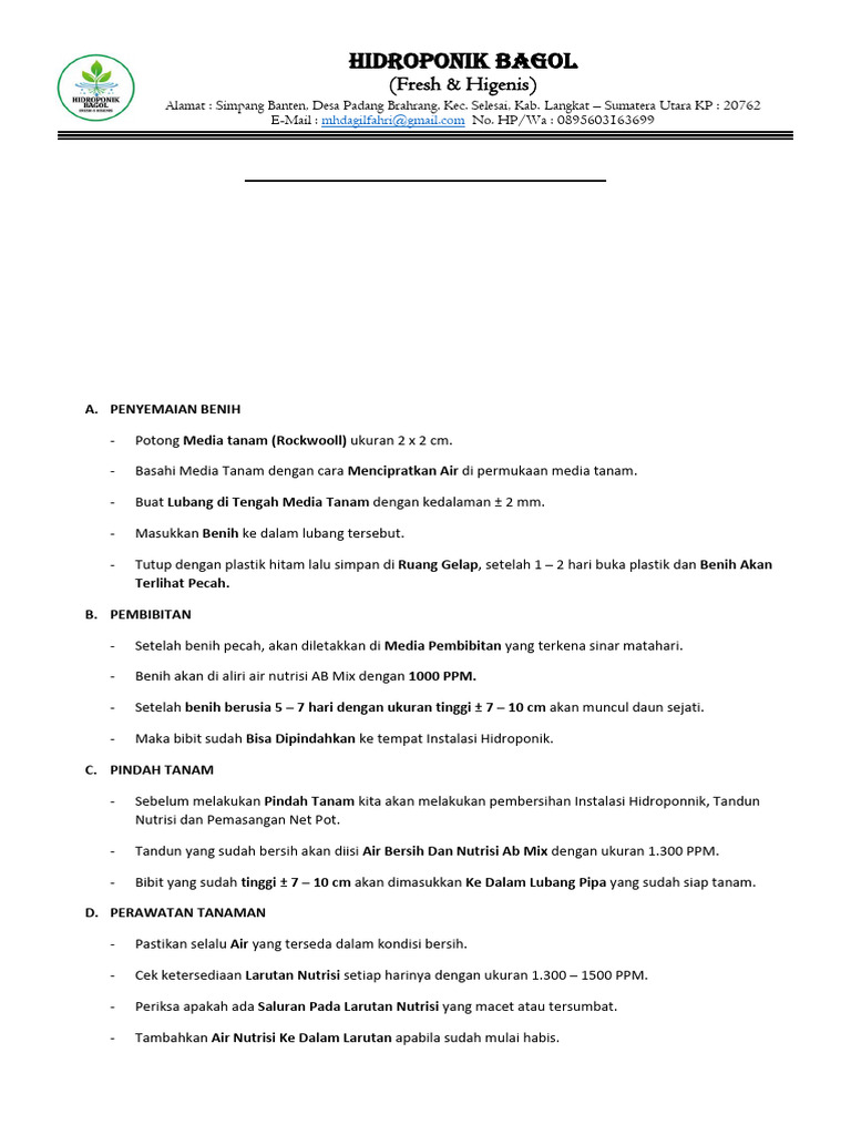 SOP Hidroponik | PDF | Sains & Matematika | Teknologi & Rekayasa