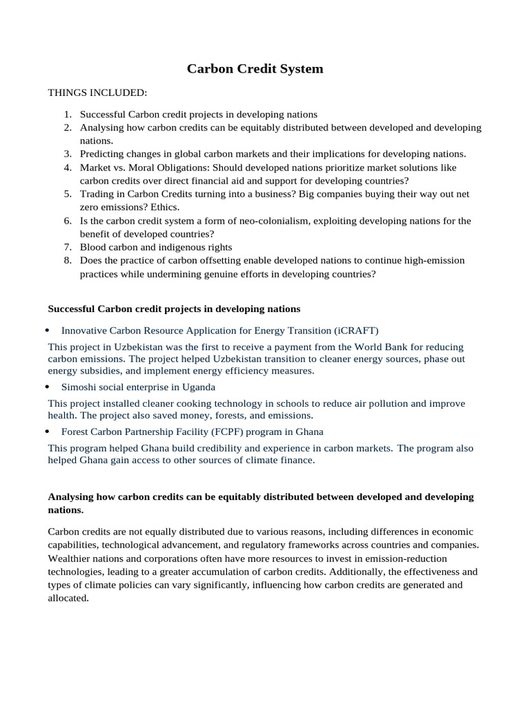 Carbon Credit System | PDF | Sustainability | Developing Country