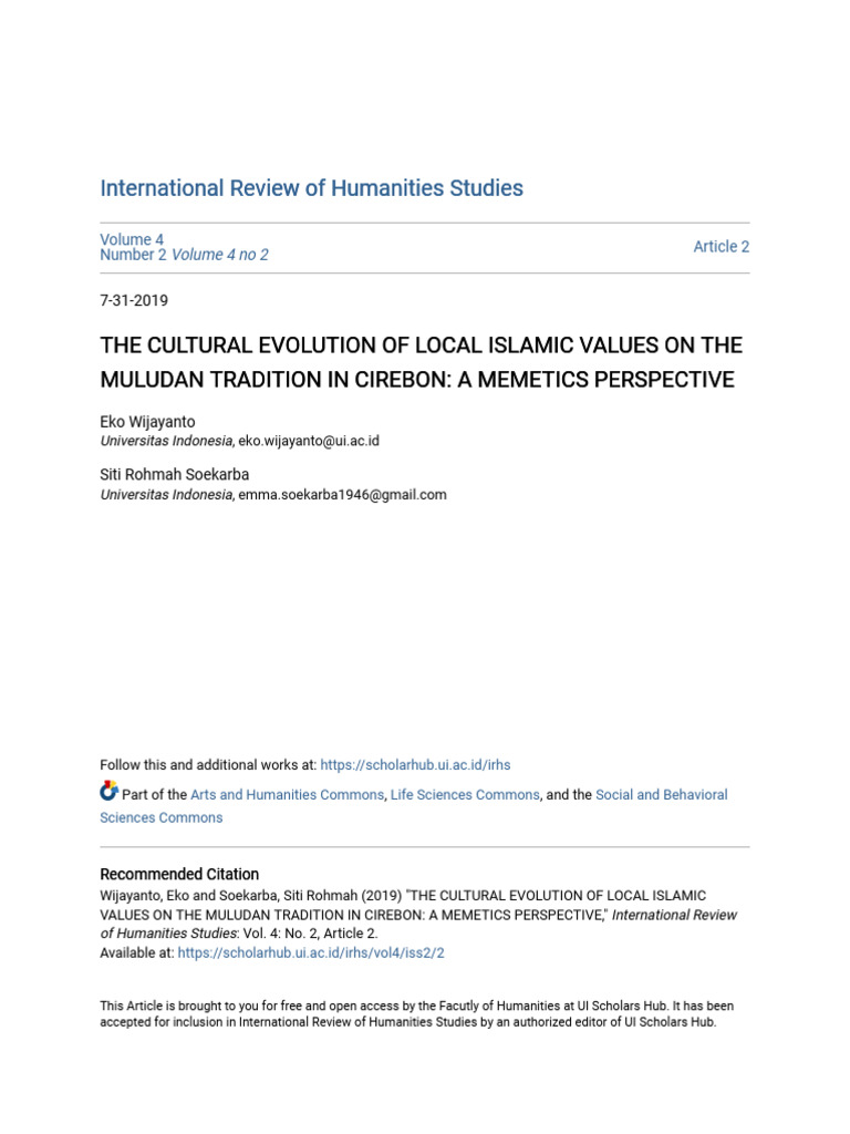The Cultural Evolution of Local Islamic Values On The Muludan Tradition ...