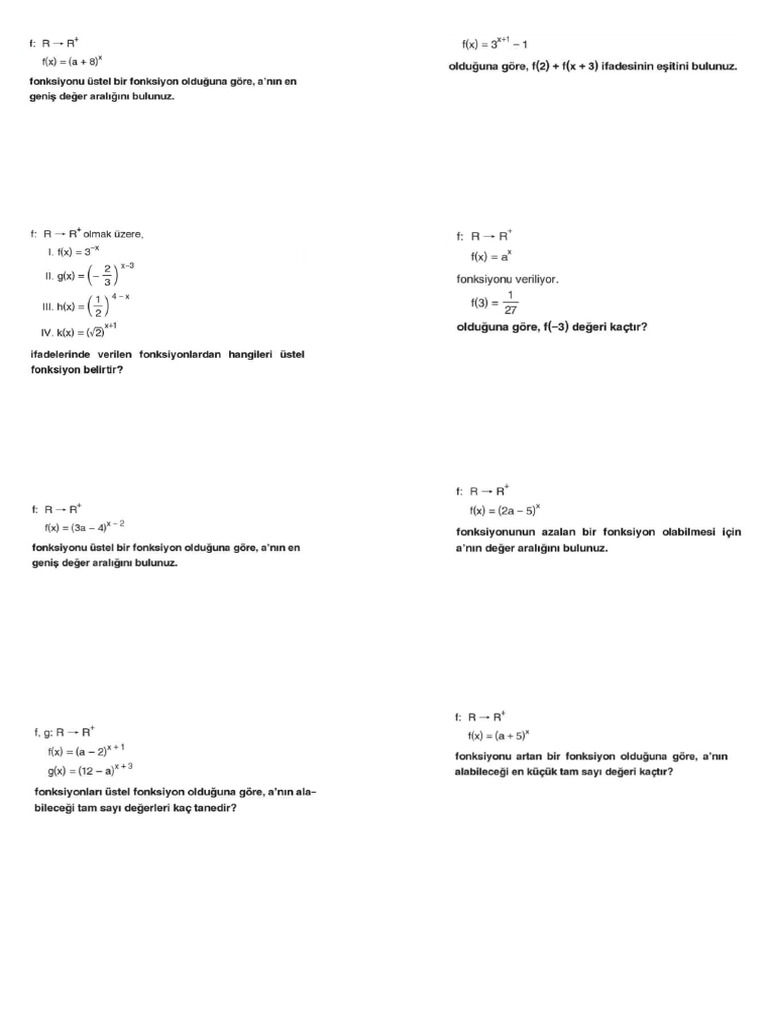 Sınıf Üstel Ve Logaritmik Fonksiyon Tanımı | PDF