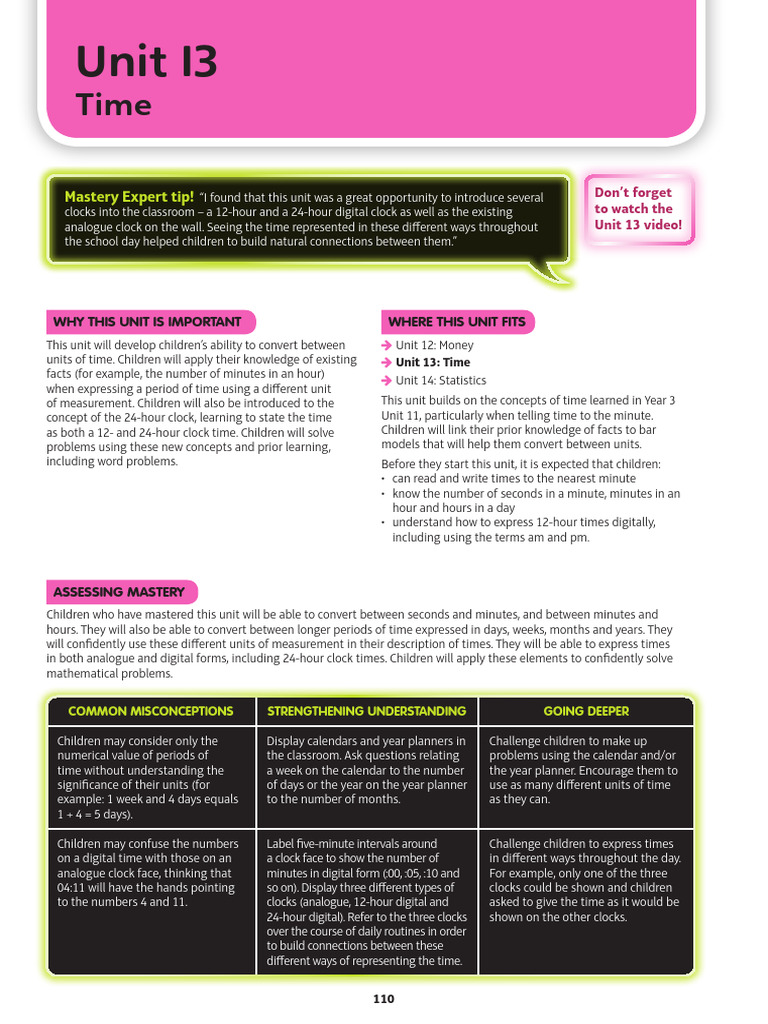 Y4 Unit 13 Time | PDF | Clock | Time