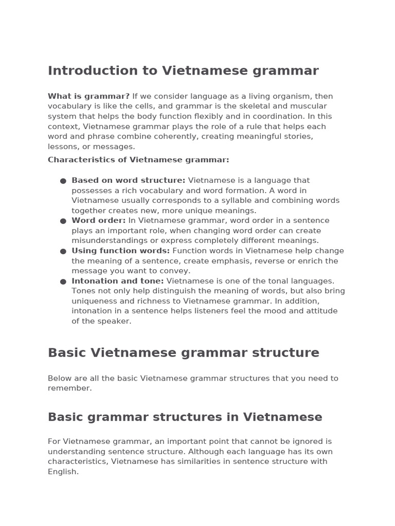 Introduction To Vietnamese Grammar | PDF | Tone (Linguistics ...