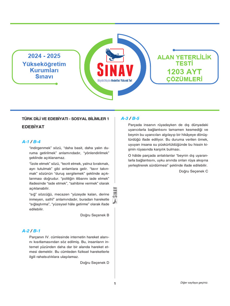 Yükseköğretim Kurumları Sınavı 2024 - 2025: Alan Yeterlilik Testi ...