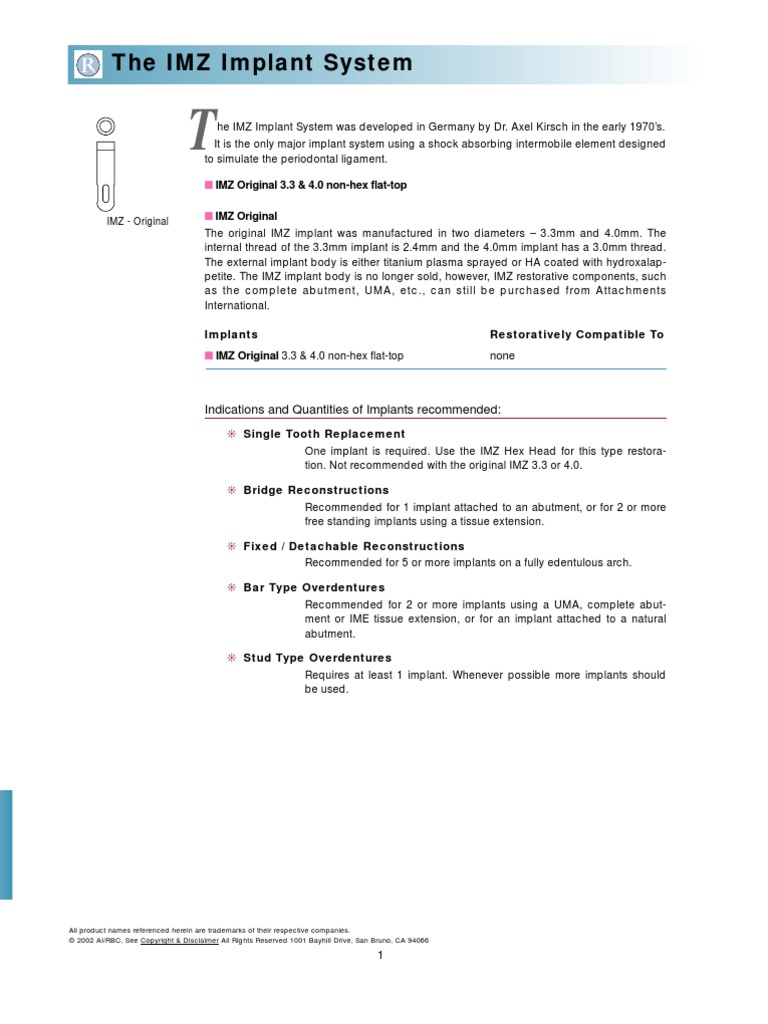 The IMZ Implant System: IMZ Original 3.3 & 4.0 Non-Hex Flat-Top | PDF ...