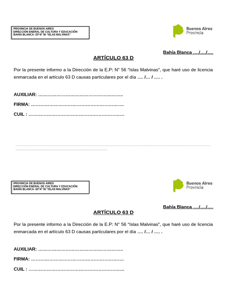 Artículo 63 D: Bahía Blanca ./ . | PDF