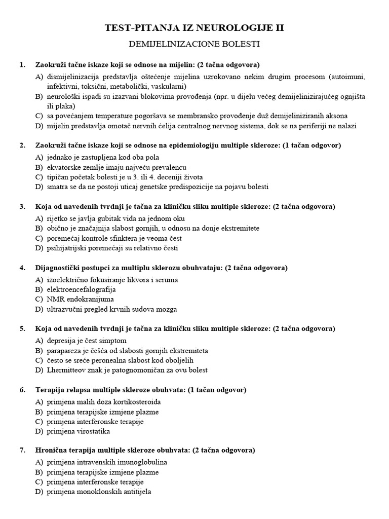 Test-Pitanja Iz Neurologije II | PDF
