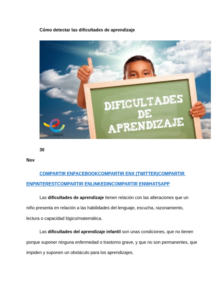 Cómo detectar las dificultades de aprendizaje | PDF | Aprendizaje | Discapacidad de aprendizaje
