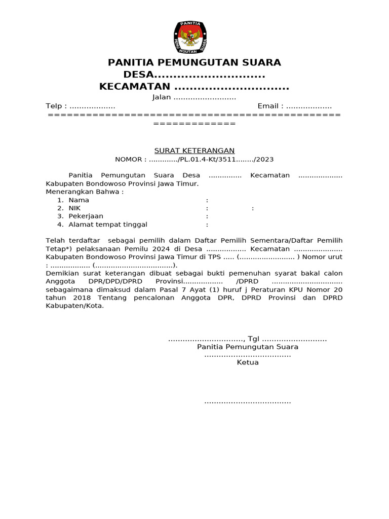 SURAT KETERANGAN Terdaftar DPT | PDF | Olahraga & Rekreasi | Griya & Taman