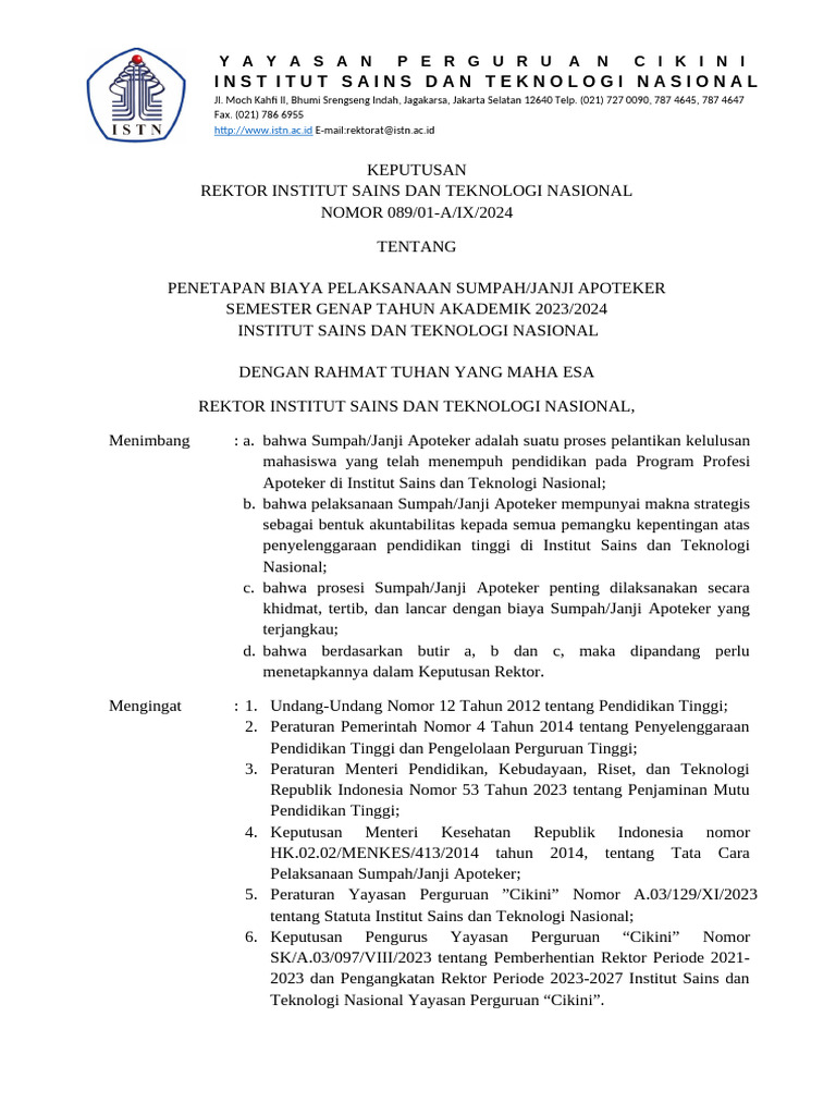 089 SK Rektor Tahun 2024 | PDF | Sains & Matematika | Komputer