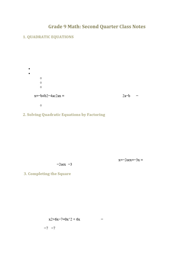 Math 9 2nd Quarter (2) | PDF | Quadratic Equation | Mathematical Concepts