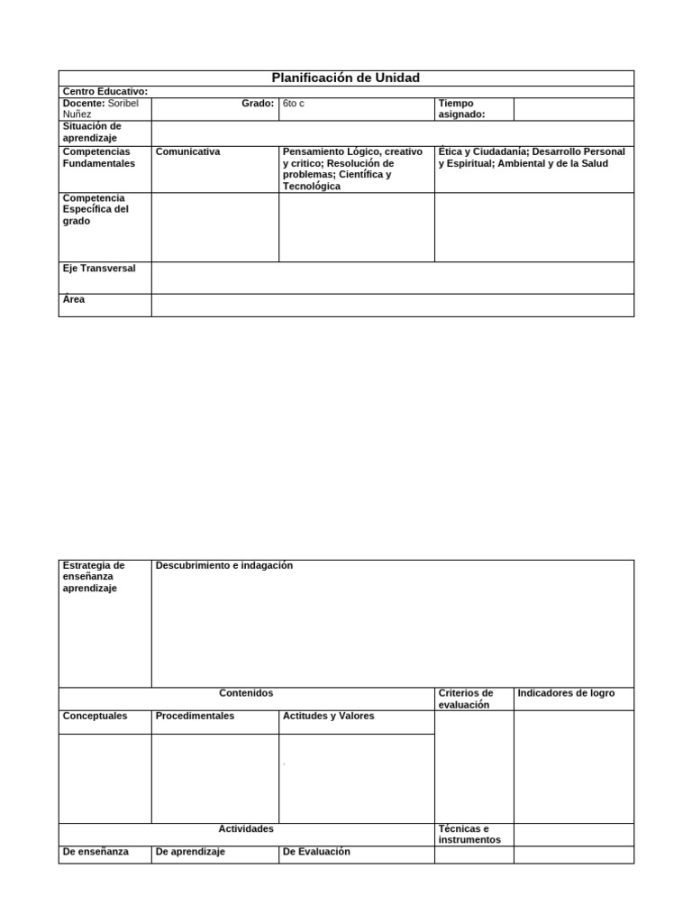 Plantilla de Planificacion de Unidad y Diaria | PDF