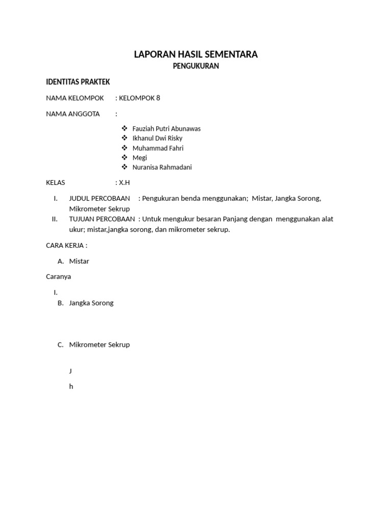 Laporan Sementara Pengukuran | PDF