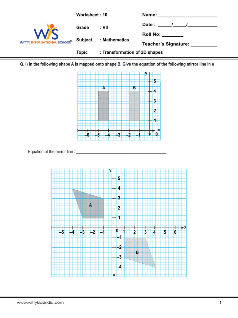 2D Shape Transformations Worksheet | PDF | Shape | Euclid