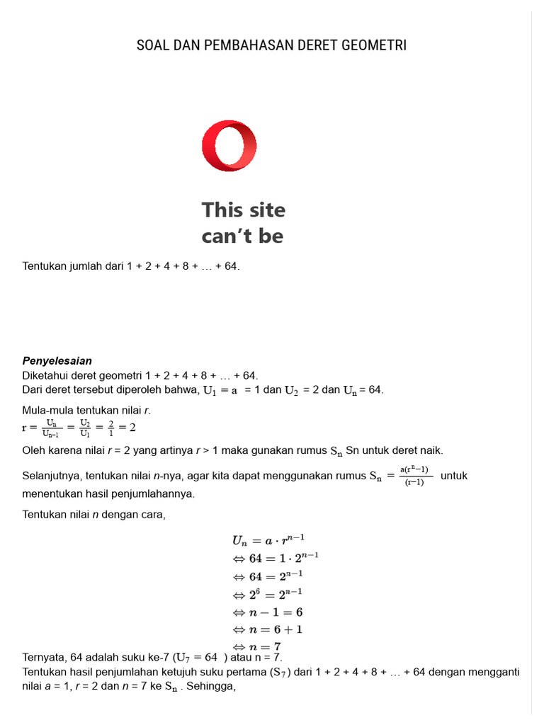 Soal Dan Pembahasan Deret Geometri - Matematika | PDF