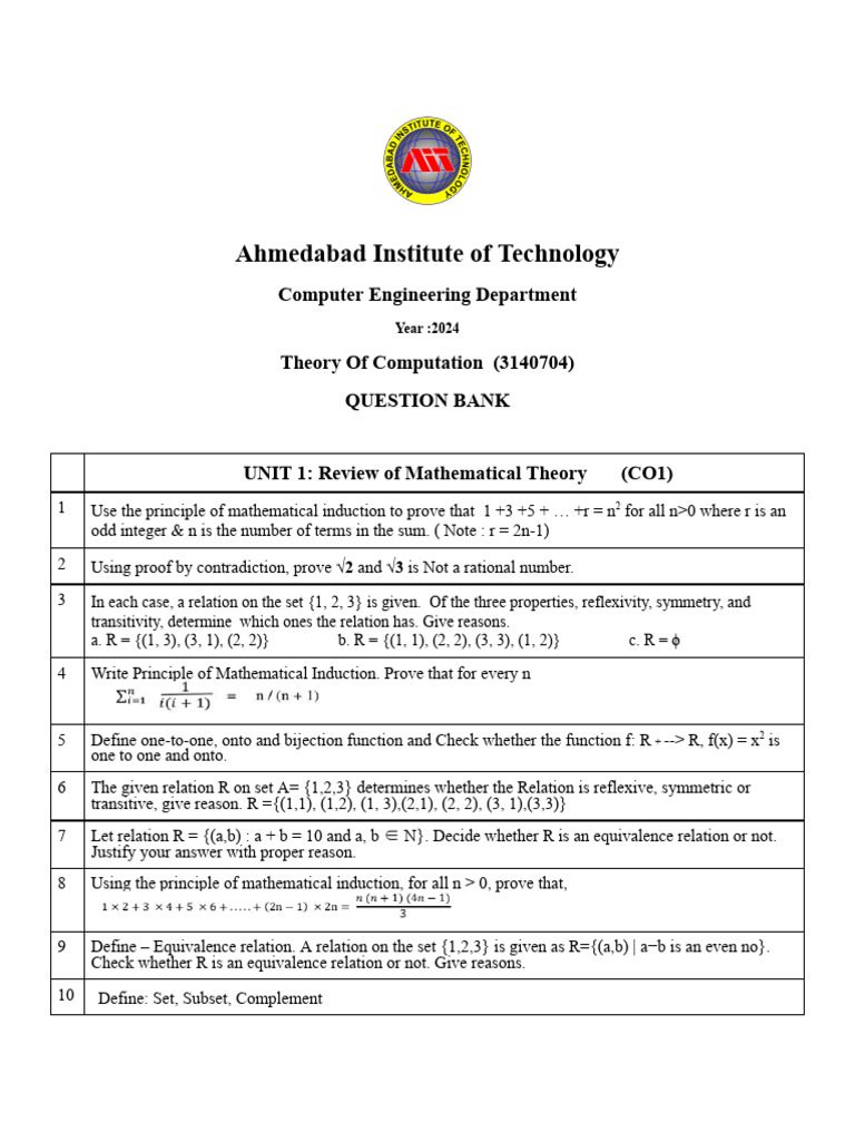Toc Question Bank 2024 | PDF | Mathematics | Mathematical Logic