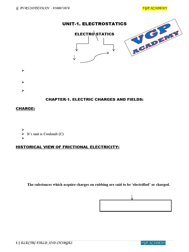 Chap-1-Electric Charges and fields-PURU | PDF | Electric Charge | Electric Field