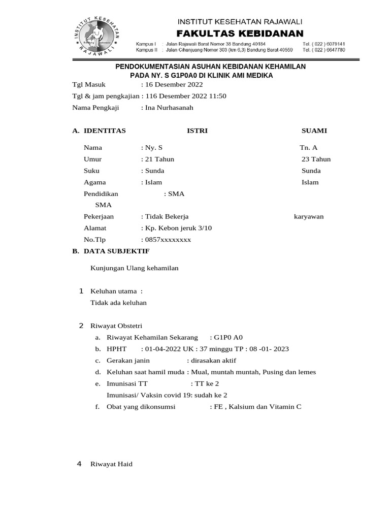 SOAP ANC DR 16-20 (Ina Nurhasanah - H522161) | PDF | Kesehatan Holistik ...