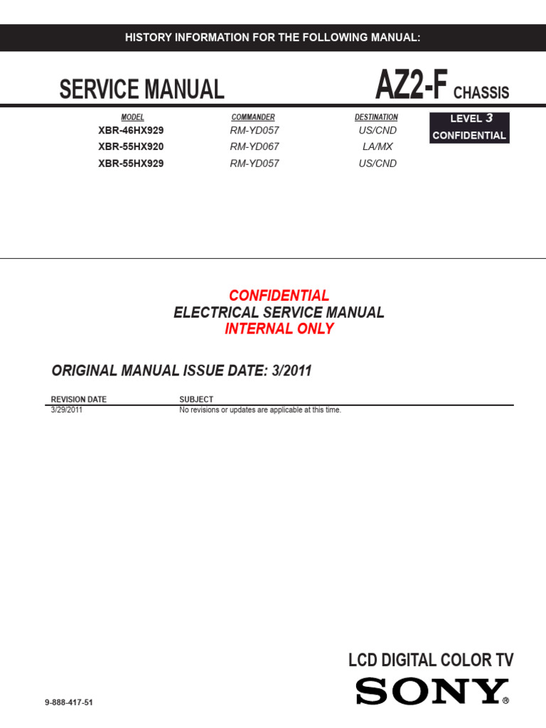 Sony Xbr-46hx929 55hx920 55hx929 Chassis Az2-F Rev.1 SM | PDF | Field Effect Transistor | Transistor