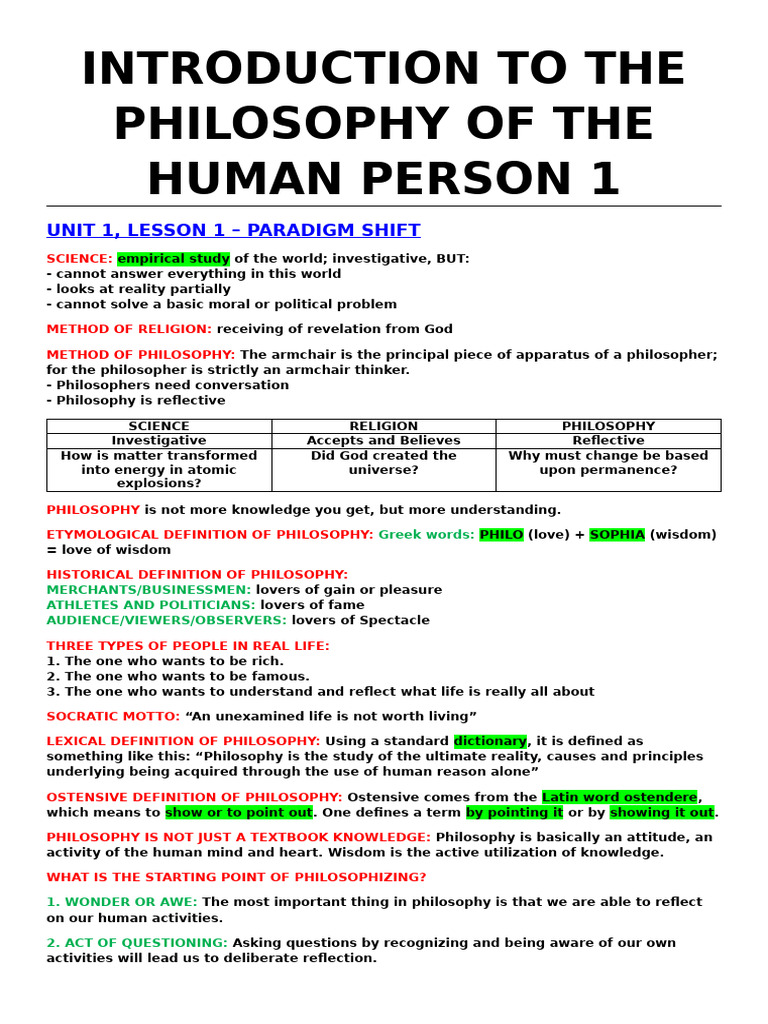 Introduction To The Philosophy of The Human Person 1 | PDF ...