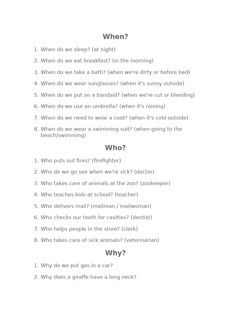WH - Questions List | PDF | Language Arts & Discipline