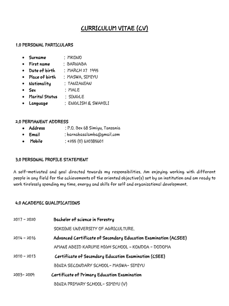 BARNABA SALAMBA- CV- | PDF | Tanzania