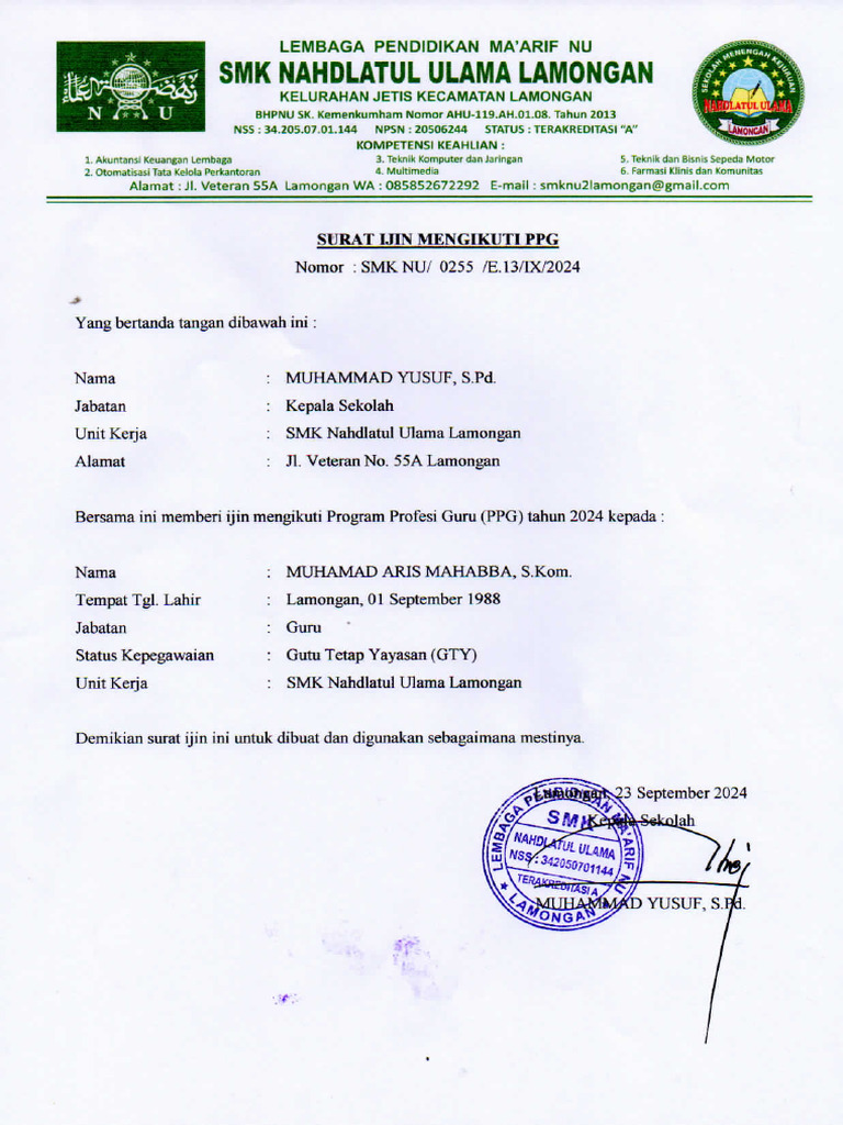 Surat Ijin PPG097 | PDF