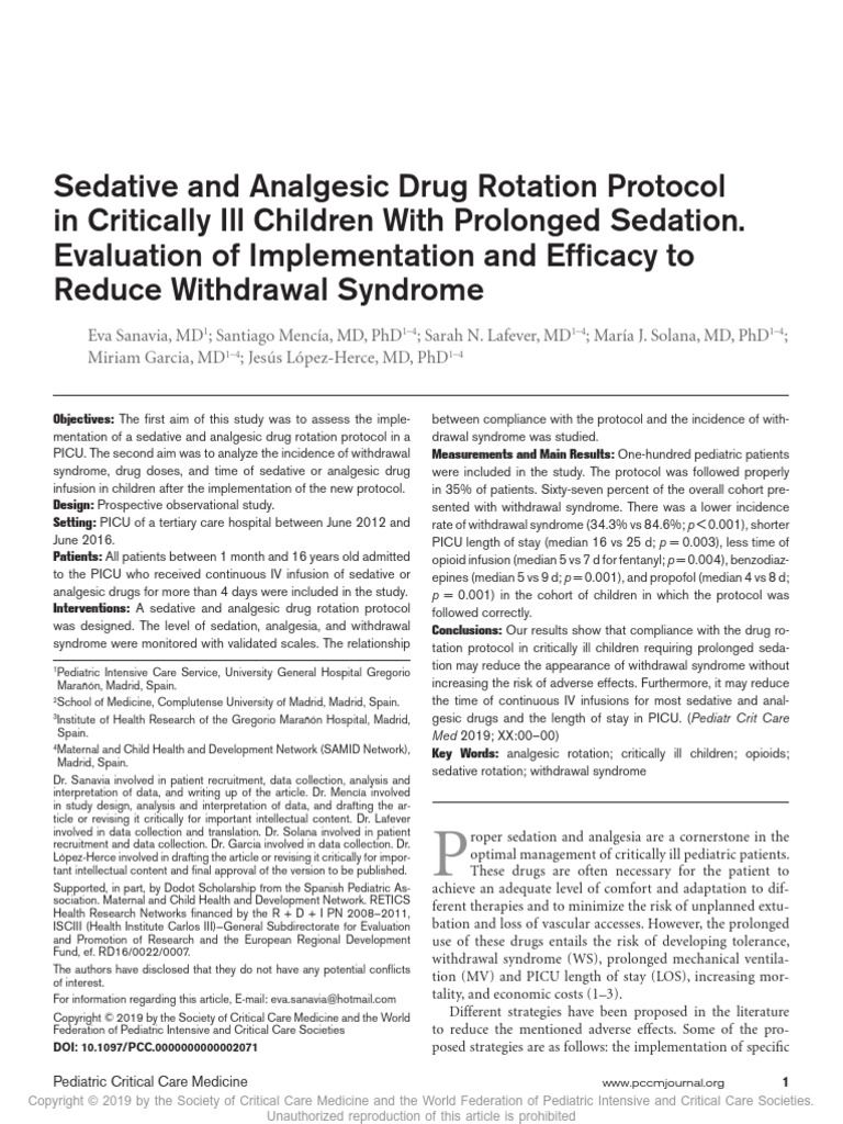 2019 - Pediatric Critical Care - Sedative and Analgesic Drug Rotation ...