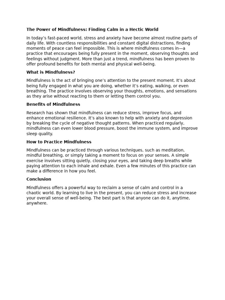 Mindfulness: Finding Calm Amid Chaos | PDF
