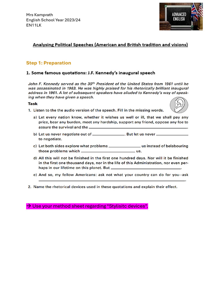 Solutions Analytical Approach American Political Speeches Worksheet | PDF