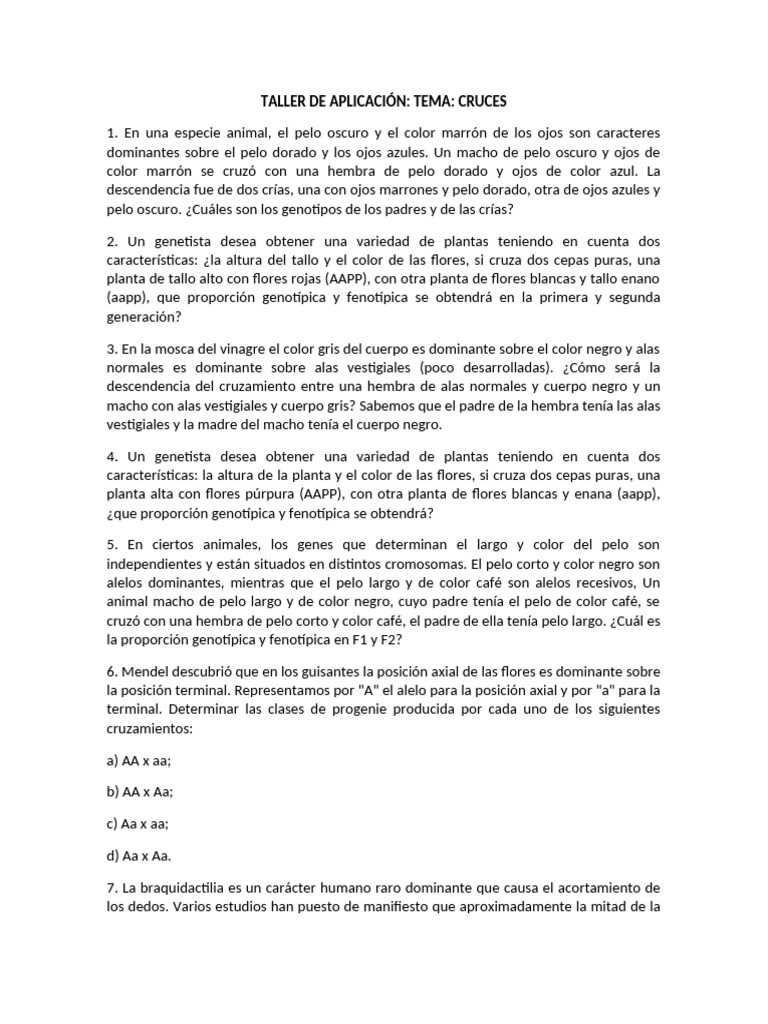 Cruzamientos Genéticos en Especies | PDF | Dominancia (Genética) | Genética