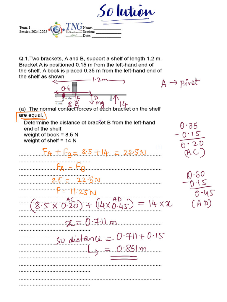 Moment of Force ws1 Student Copy Solution | PDF | Force | Weight