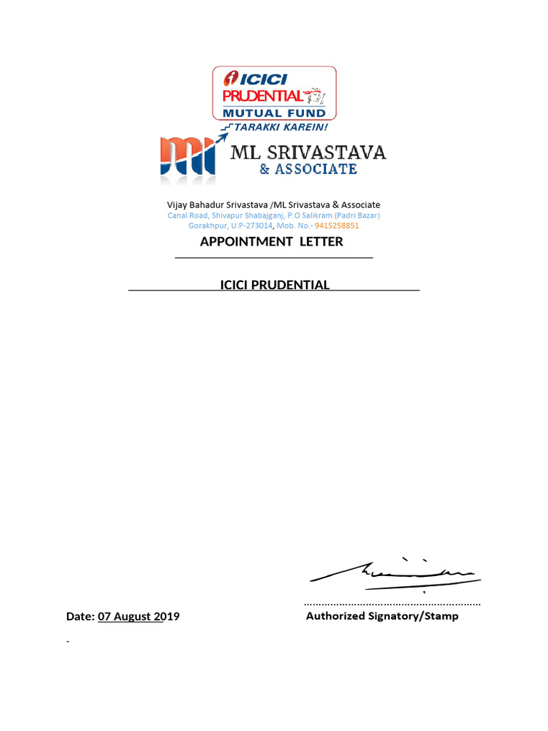 ICICI Prudential Appointment Letter | PDF