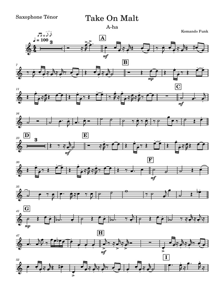 Tenor Saxophone Music Chart | PDF | Saxophone | Woodwind Instruments
