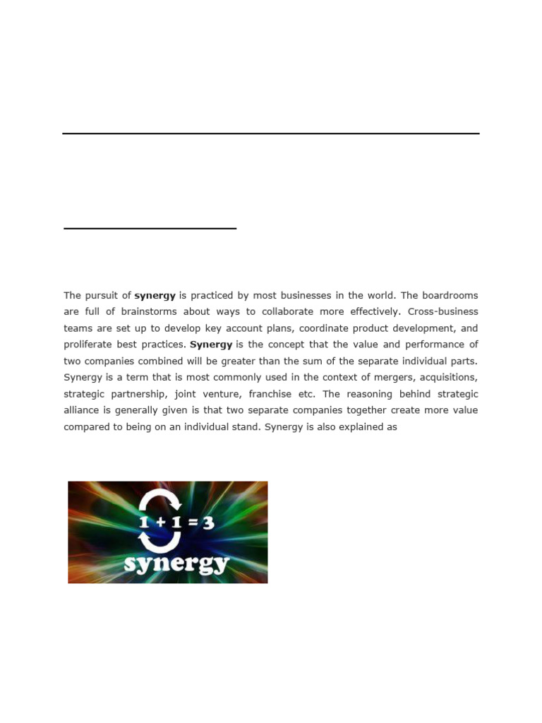 Understanding Synergy in Business Management | PDF | Mergers And ...