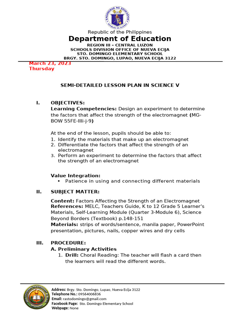 Electromagnet Strength Lesson Plan | PDF | Magnet | Inductor