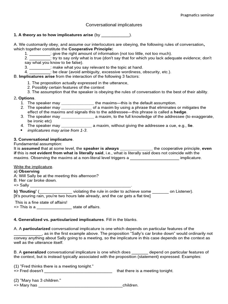 7conversational Implicatures-Worksheet | PDF | Human Communication | Semiotics