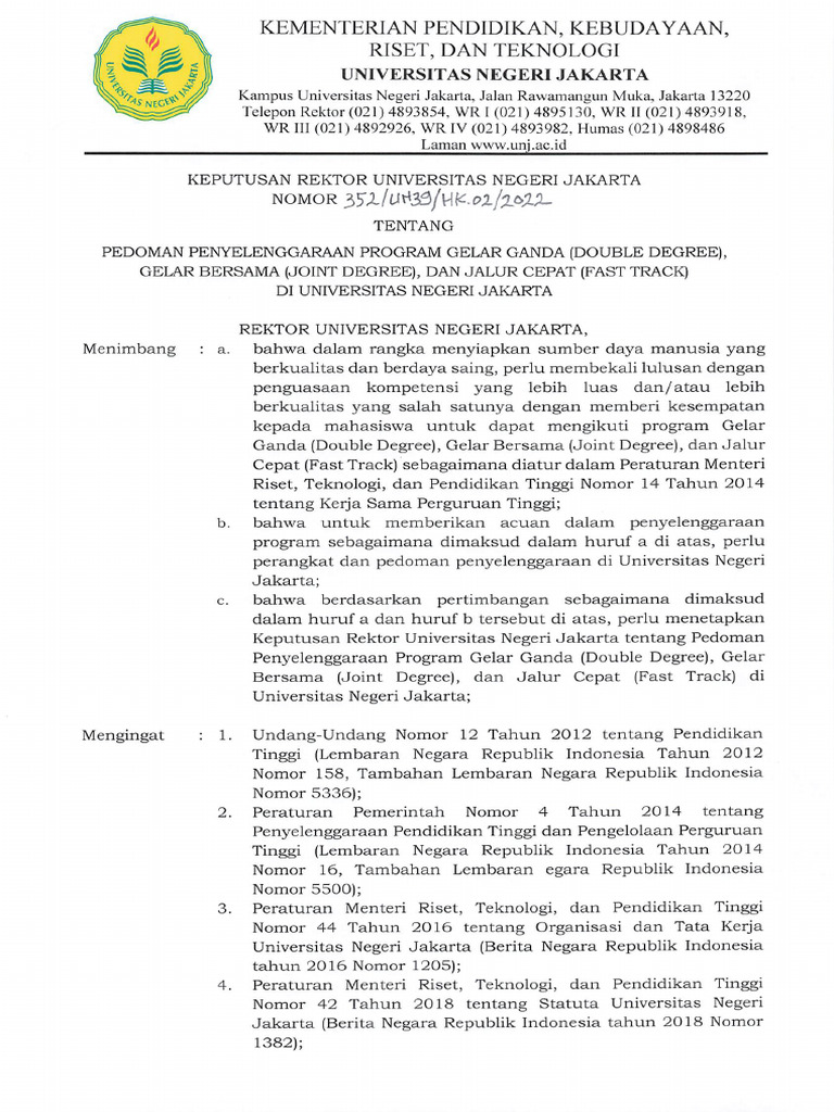 352 SK TTG PEDOMAN PENYELENGGARAAN PROGRAM DOUBLE DEGREE | PDF