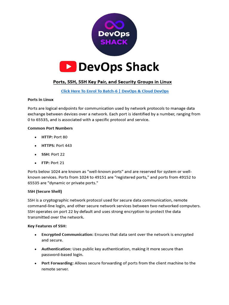 Ports, SSH, SSH Key Pair, and Security Groups in Linux | PDF | Secure Shell | Port (Computer ...